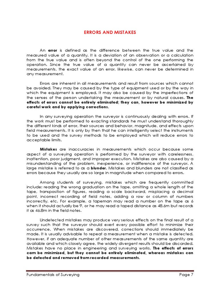 FUNDAMENTALS OF SURVEYING-Errors and Mistakes | PDF | Accuracy And Precision | Measurement