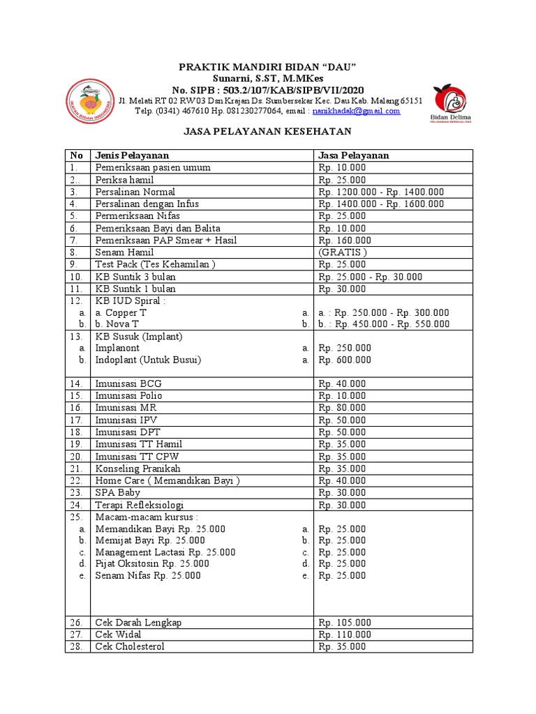 Tarif Pelayanan BPS 2 | PDF
