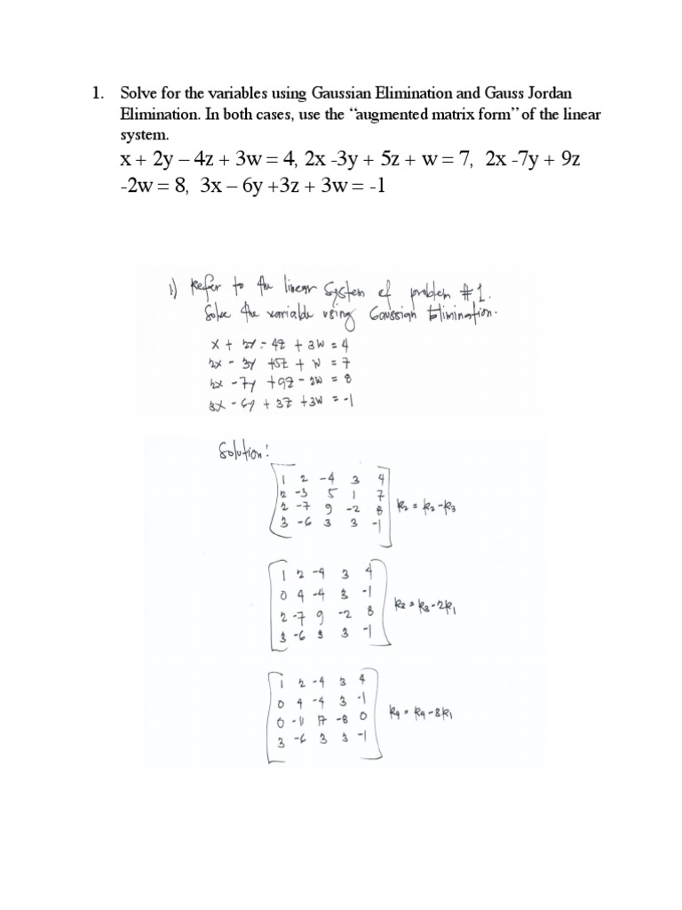 Sample Problem of Gaussian and Gauss Jordan Elimination | PDF
