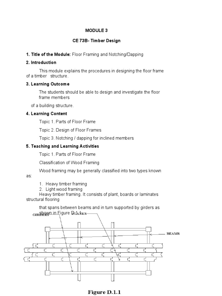 CE 73B-Timber Design 1. Title of The Module: Floor Framing and Notching ...
