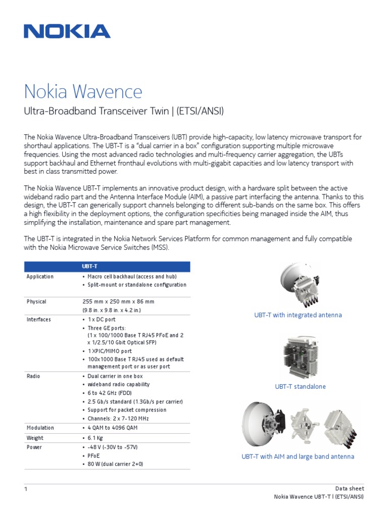 Nokia Wavence UBT-T Datasheet Data Sheet en | PDF | Computer Network ...