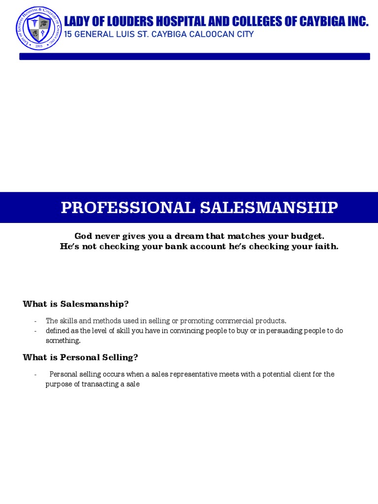 Understanding Professional Salesmanship | PDF | Sales | Marketing