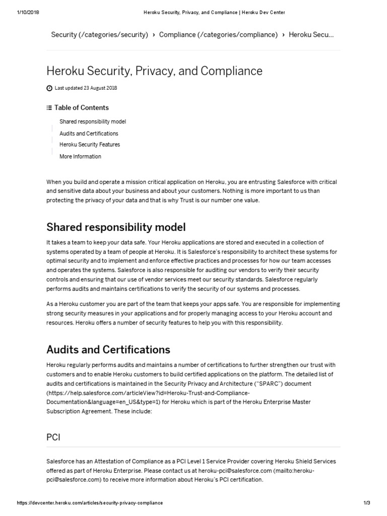 Heroku Security, Privacy, and Compliance - Heroku Dev Center | PDF | Regulatory Compliance | Privacy