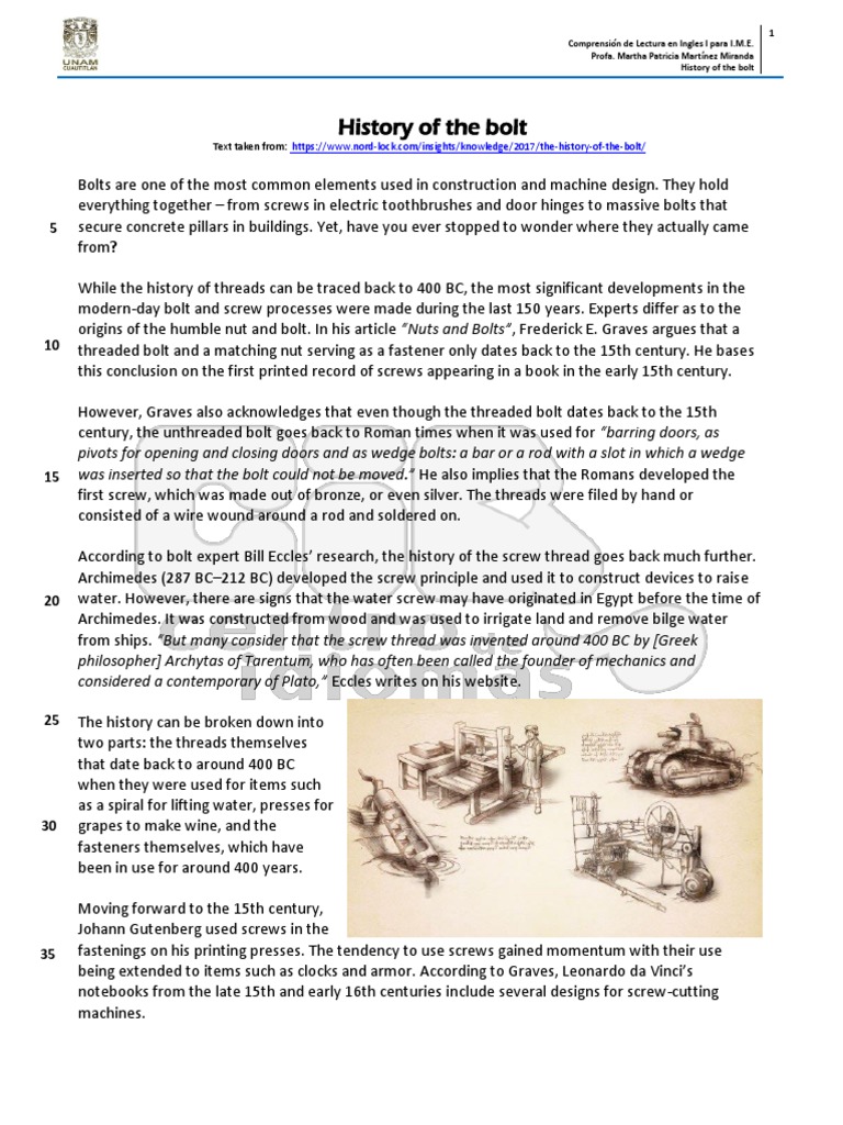 History of The Bolt | PDF | Screw | Mechanical Engineering