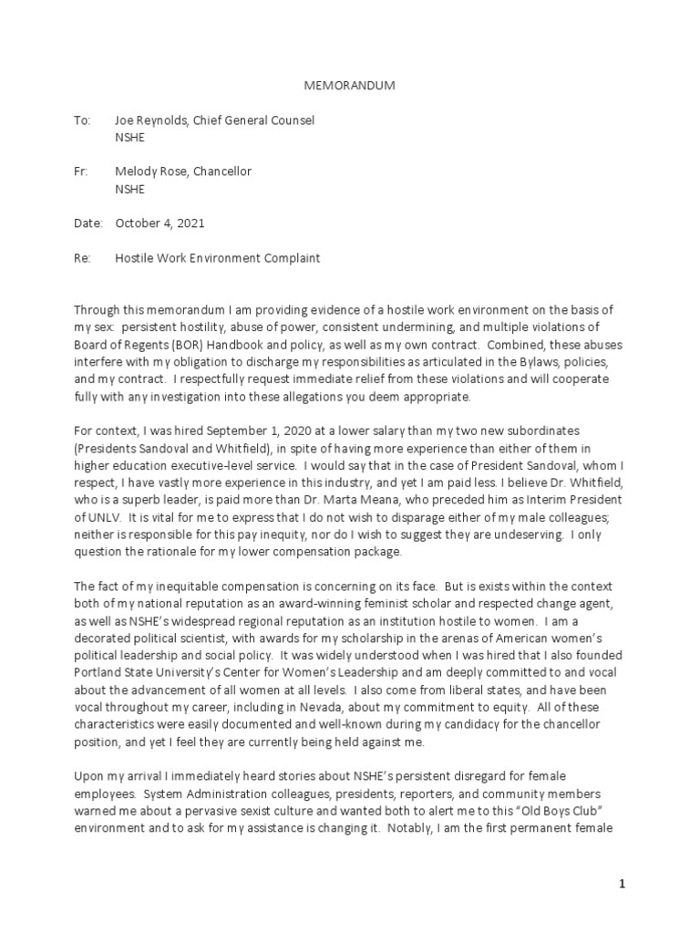 NSHE - Hostile Work Environment Complaint | PDF | Leadership