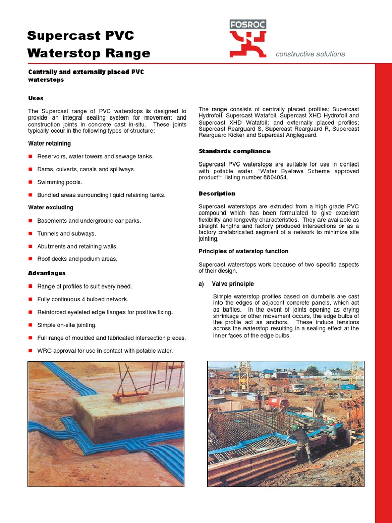 Fosroc Supercast PVC Waterstop Overview | PDF | Concrete | Polyvinyl ...