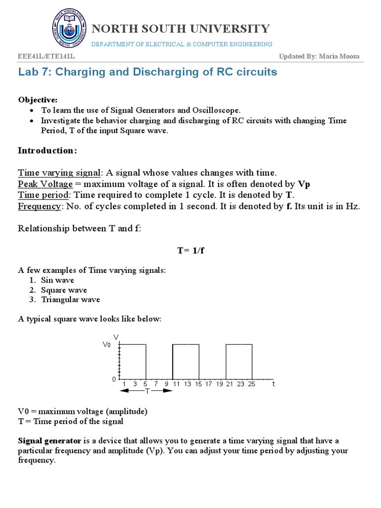 North South University: Lab 7: Charging and Discharging of RC Circuits ...