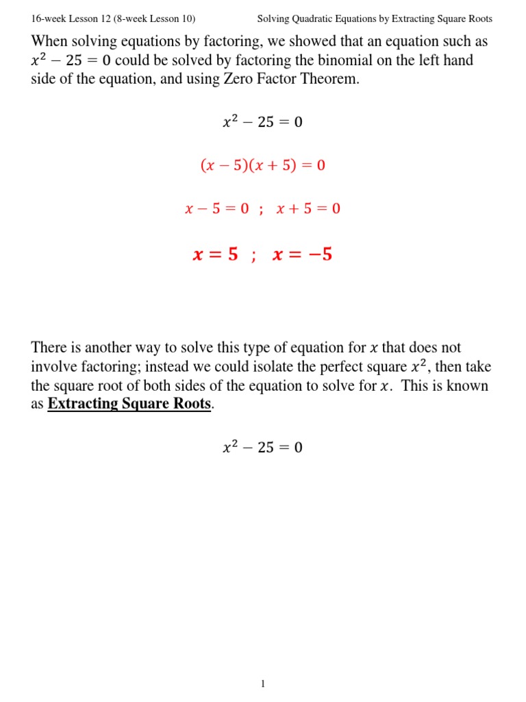 Solving Quadratics by Square Roots | PDF | Square Root | Factorization