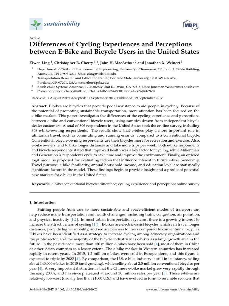 Differences of Cycling Experiences and Perceptions Between E-Bike and ...