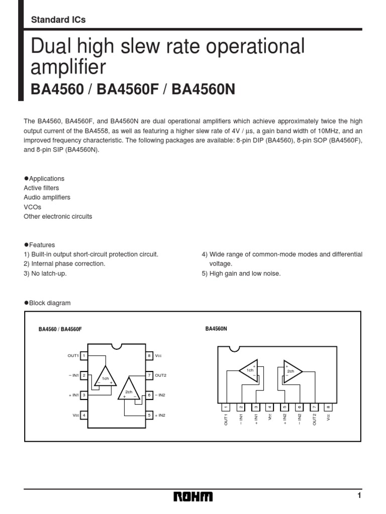 Dual High Slew Rate Operational Amplifier: BA4560 / BA4560F / BA4560N | PDF