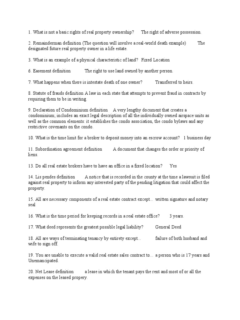 Real Estate Fundamentals Exam Practice | PDF | Mortgage Law | Lease