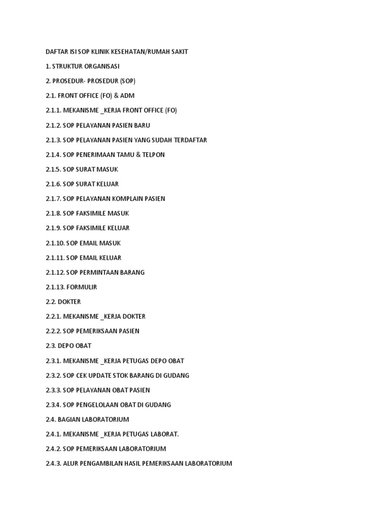 Daftar Isi Sop Klinik Kesehatan | PDF | Teknologi & Rekayasa