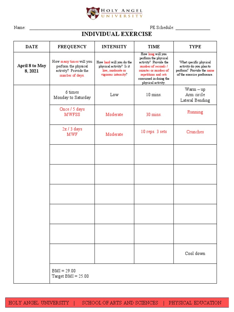 Individual Exercise: Date Frequency Intensity Time Type | PDF