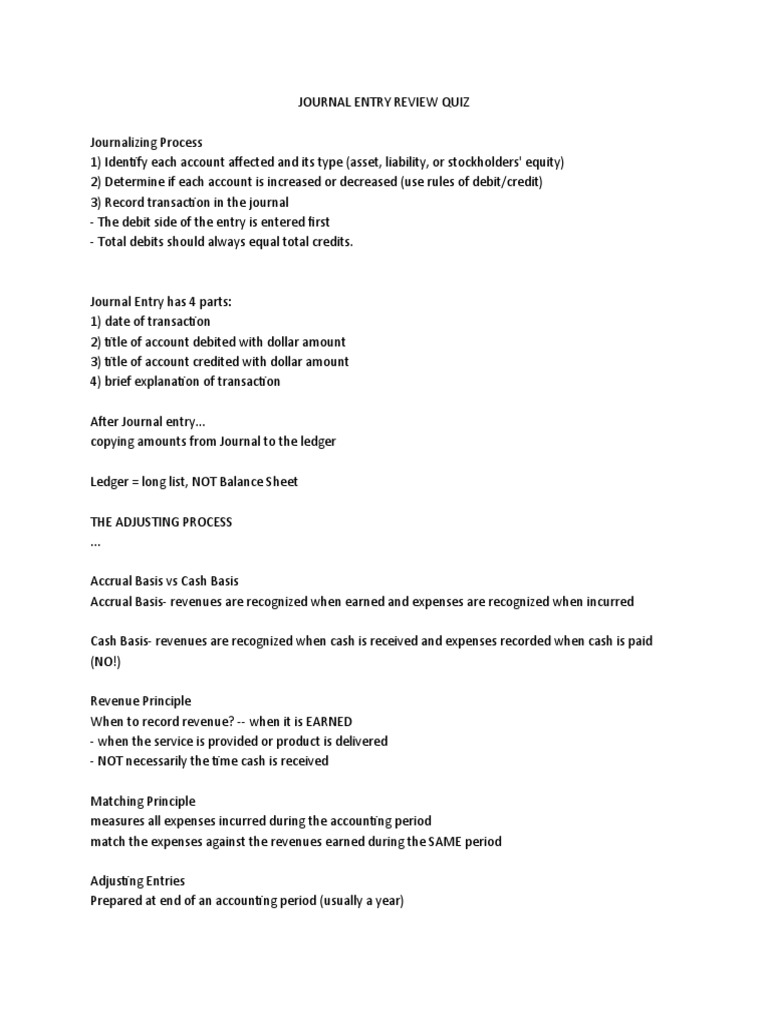 Journal Entry Review Quiz | PDF | Debits And Credits | Expense
