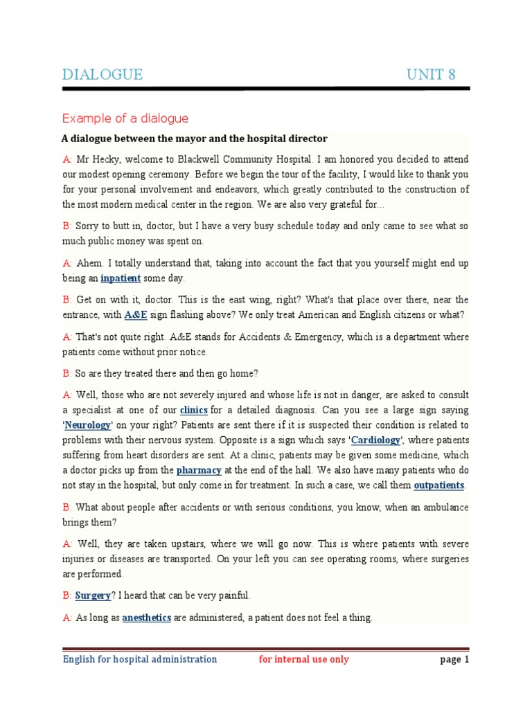 Dialogue Unit 8: Example of A Dialogue | PDF | Hospital | Patient