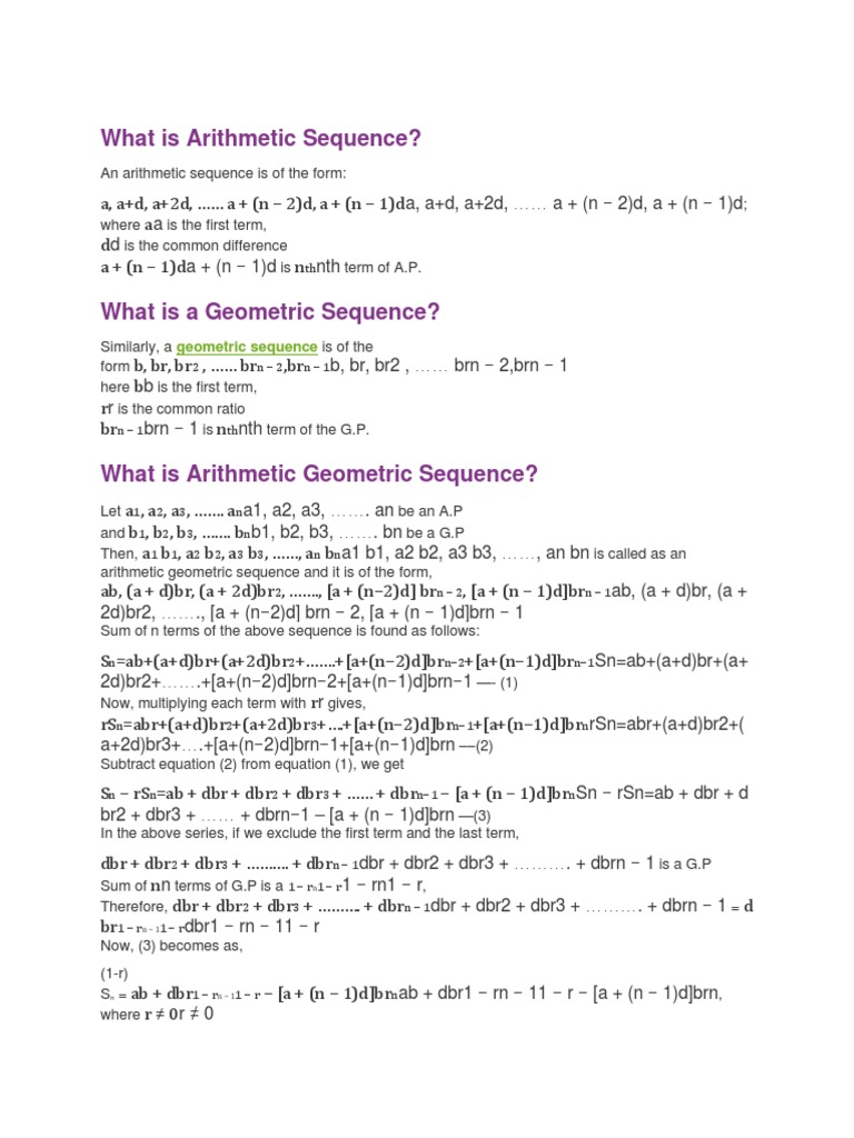 What Is Arithmetic Sequence, What Is Geometric Sequence | PDF | Mathematics | Mathematical Objects