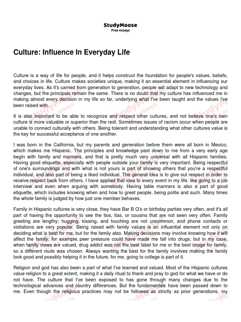 Culture Influence in Everyday Life | PDF | Family | Etiquette