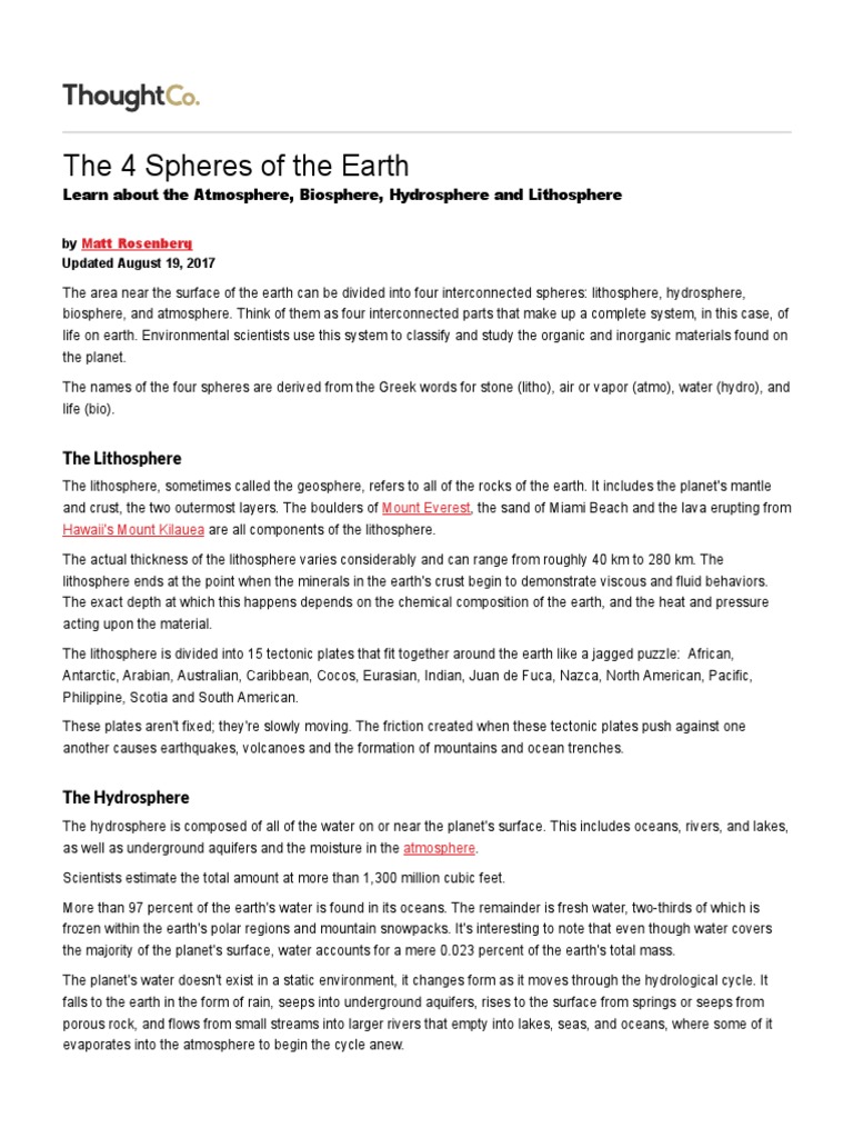 The 4 Spheres of The Earth: Learn About The Atmosphere, Biosphere ...