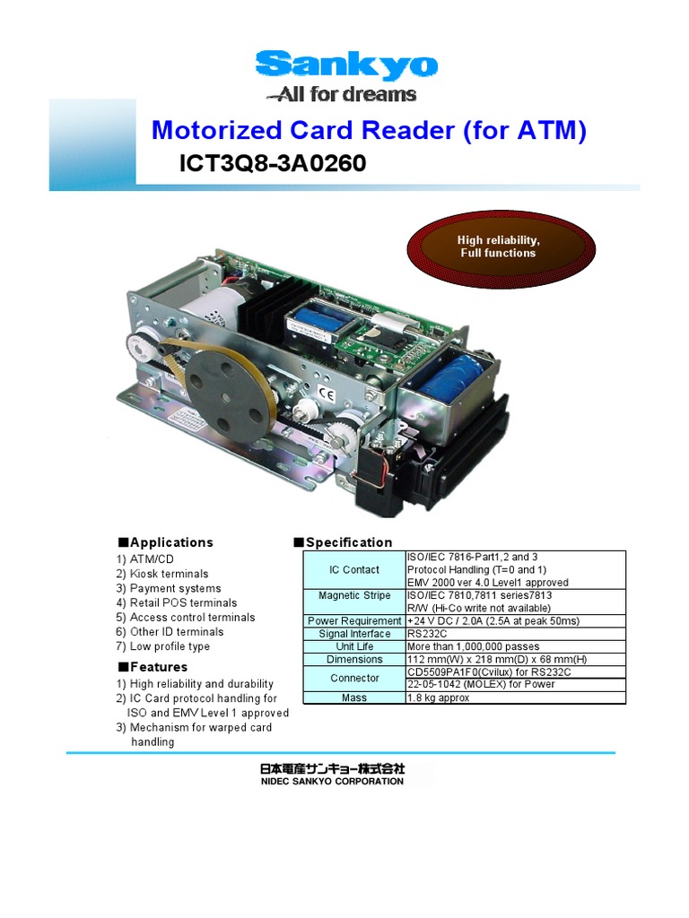 Motorized Card Reader (For ATM) : ICT3Q8-3A0260 | PDF