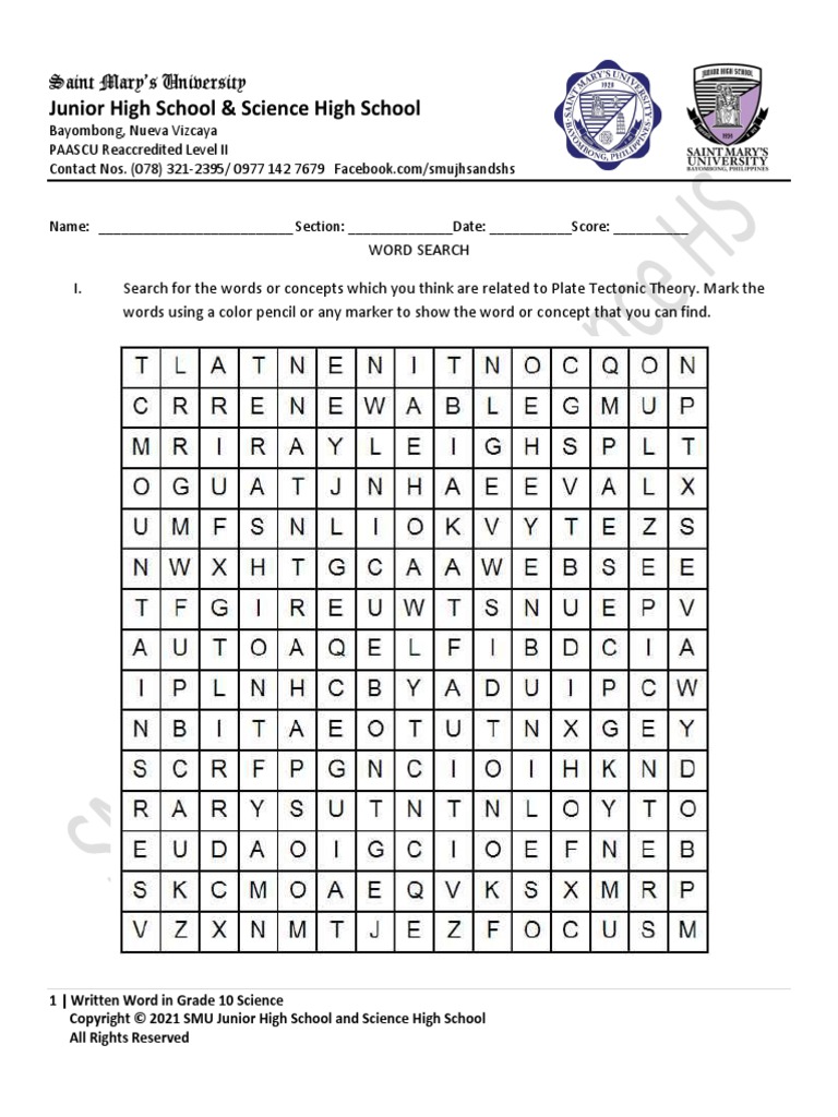 Word Search - Plate Tectonics Theory | PDF
