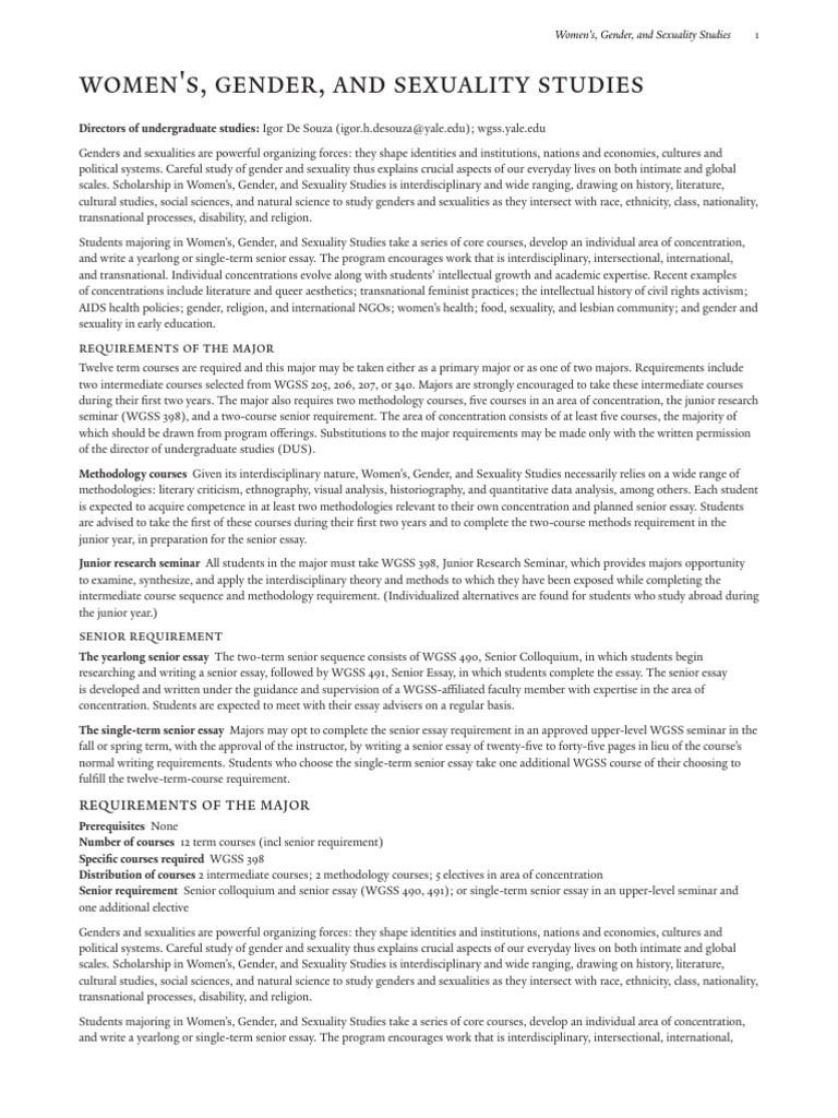 Women's, Gender, and Sexuality Studies: Requirements of The Major | PDF ...
