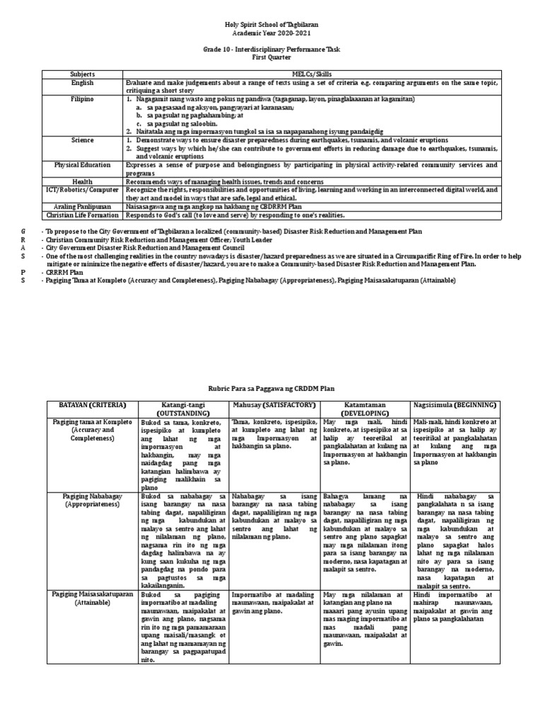 Interdisciplinary Performance Task - First Quarter | PDF | Disaster ...