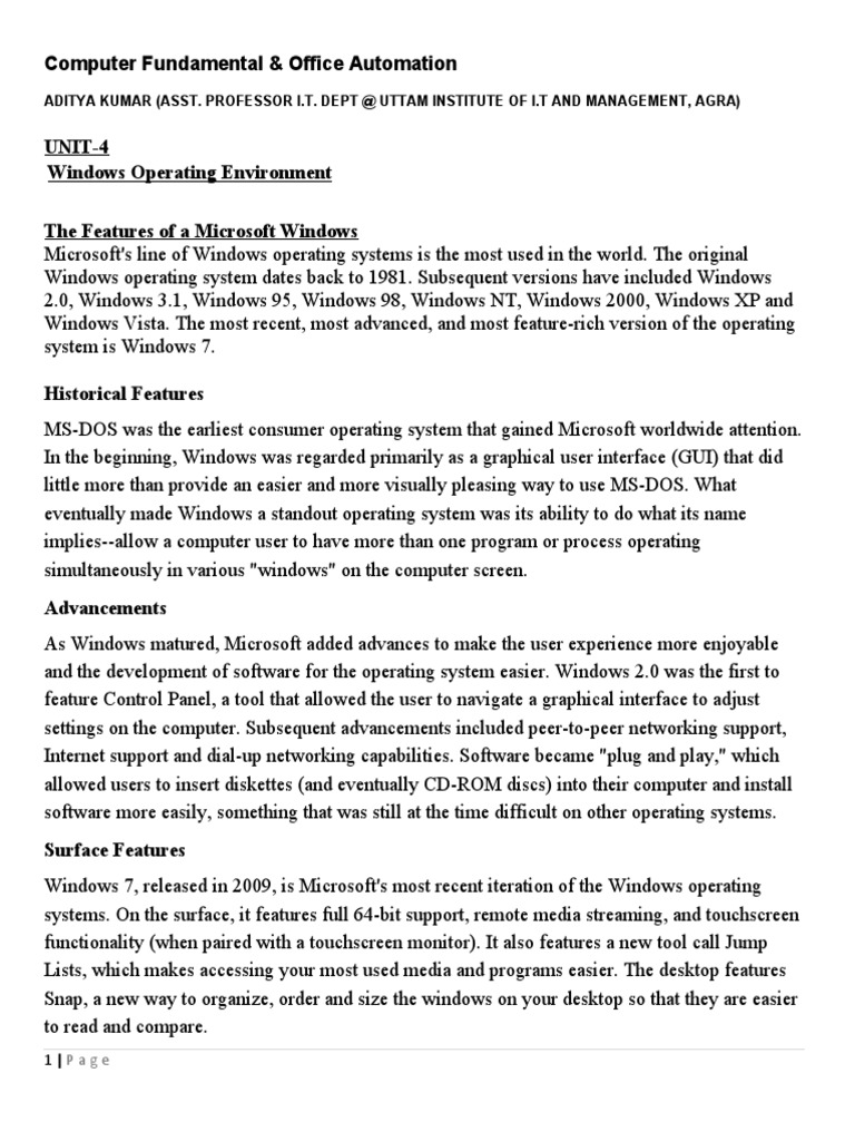 Computer Fundamental & Office Automation | PDF | Microsoft Windows | Computing
