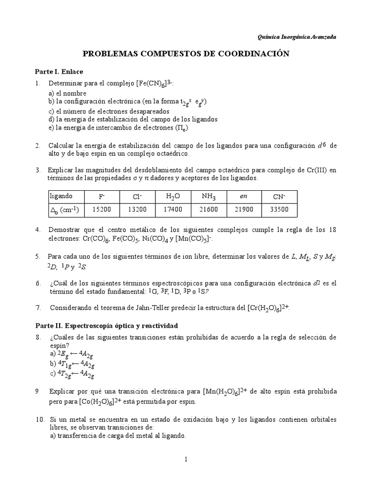 Problemas Complejos | PDF | Complejo de Coordinación | Ligando