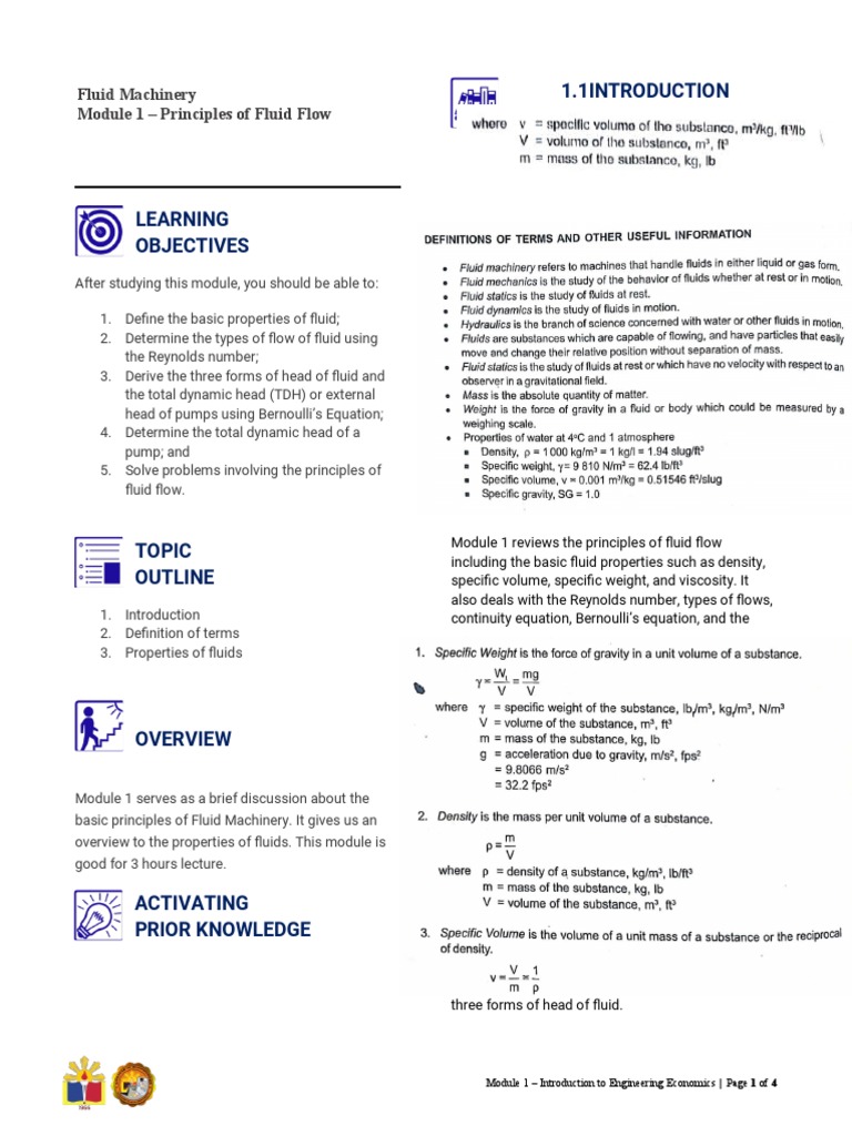Module 1 Fluid Machinery Pdf Fluid Dynamics Weight