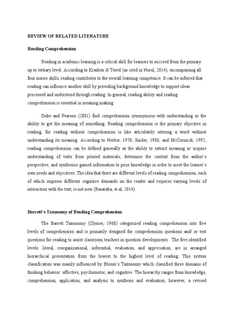 Review of Related Literature Reading Comprehension | PDF | Reading ...