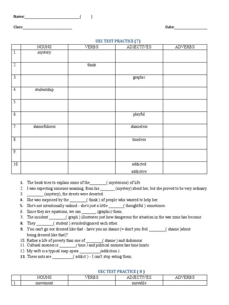 UEC Test Practice 7 8 | PDF | Adjective | Adverb