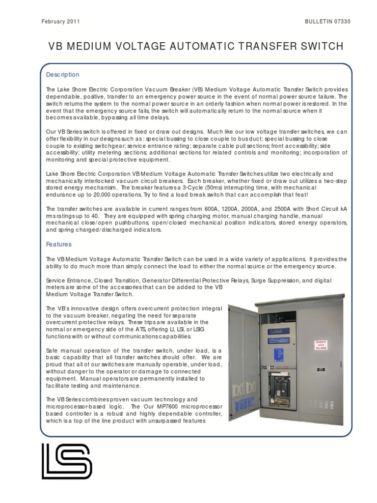 VB Medium Voltage Automatic Transfer Switch: Description | PDF | Switch ...