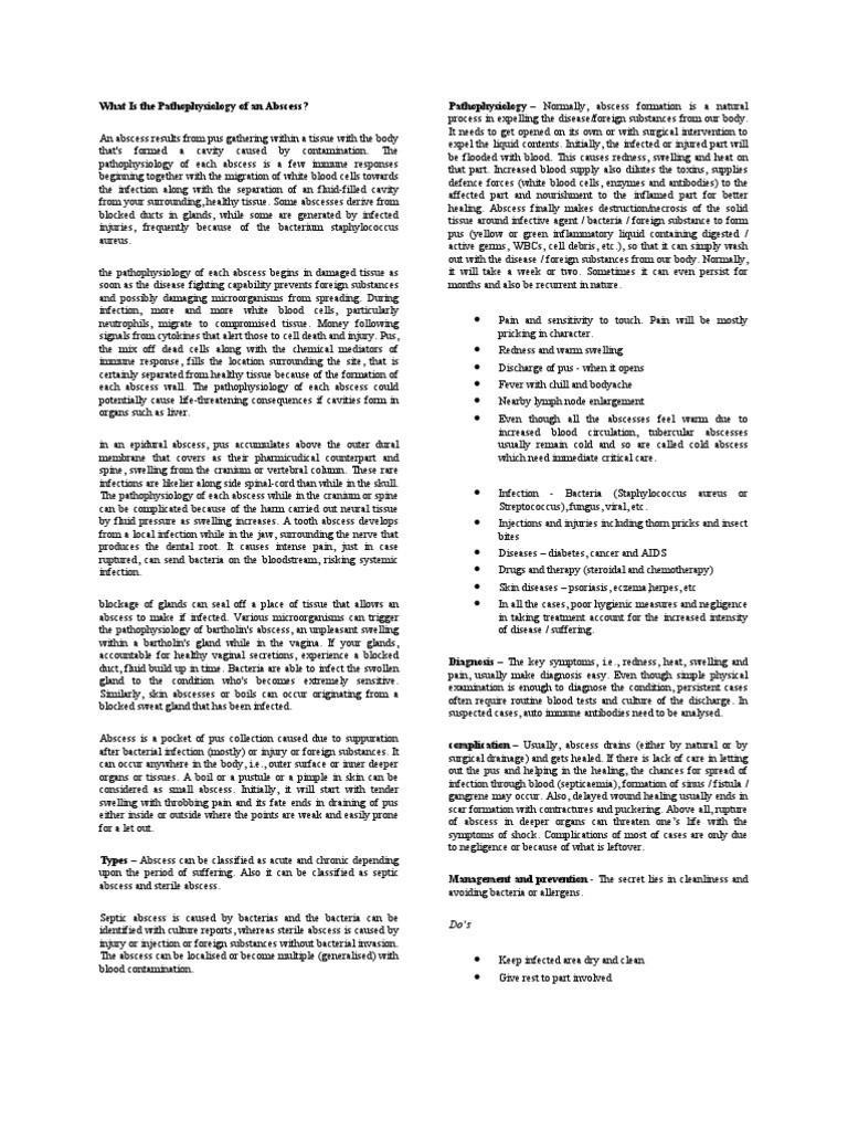 What Is The Pathophysiology of An Abscess | PDF | Infection | Biology