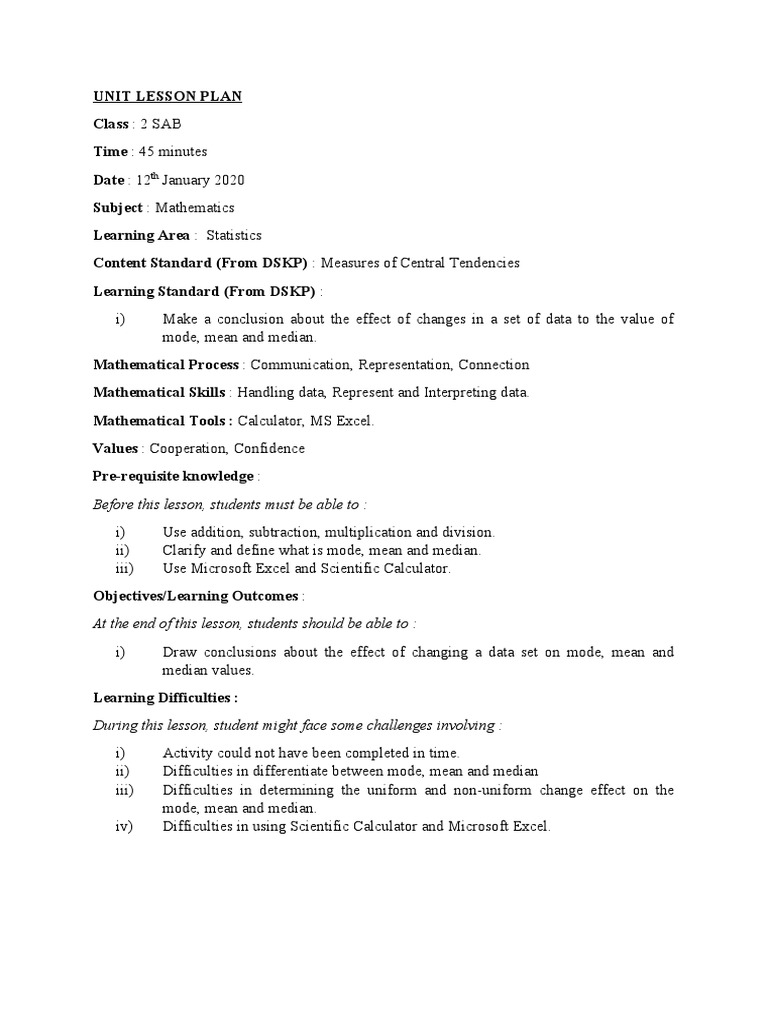 Statistics Lesson Plan Improvised | Download Free PDF | Mean ...