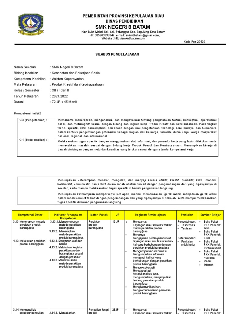 Silabus Pembelajaran PKK Xii | PDF