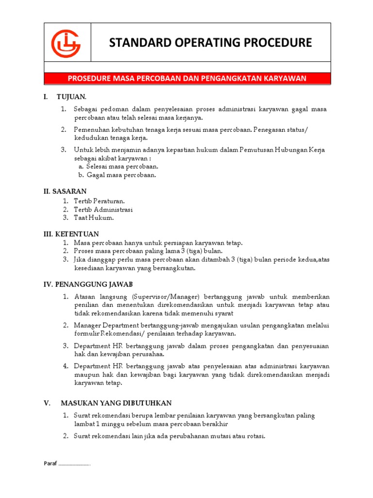 SOP Evaluasi Karyawan Percobaan | PDF
