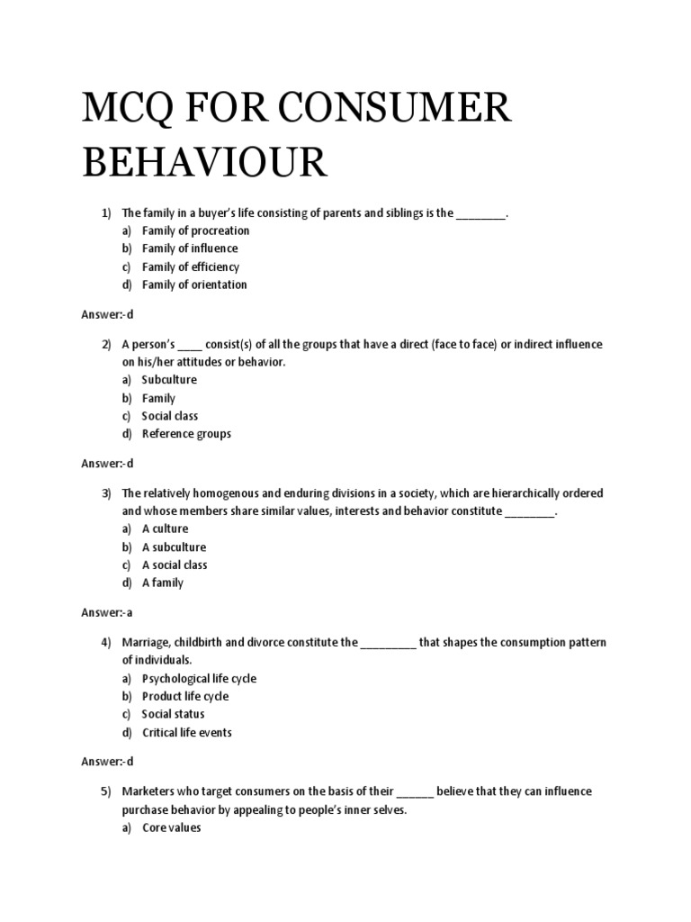 Consumer Behavior MCQ | PDF | Behavior | Consumer Behaviour