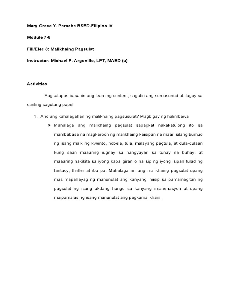 Malikhaing Pagsulat Module 7-8 | PDF