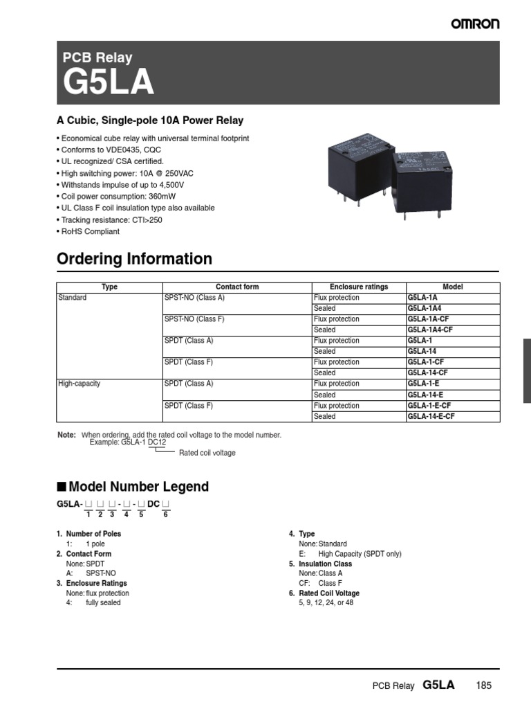 Omron G5LA Relay Specifications Guide | PDF | Switch | Relay