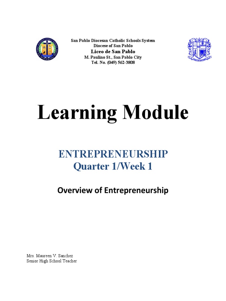 Learning Module: Entrepreneurship Quarter 1/week 1 | PDF ...