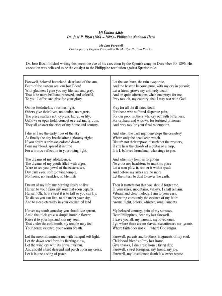 Poem, My Last Farewell by Dr. Jose Rizal | PDF