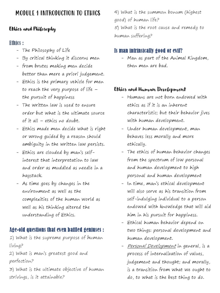 Module 1 Introduction To Ethics | PDF | Morality | Reason