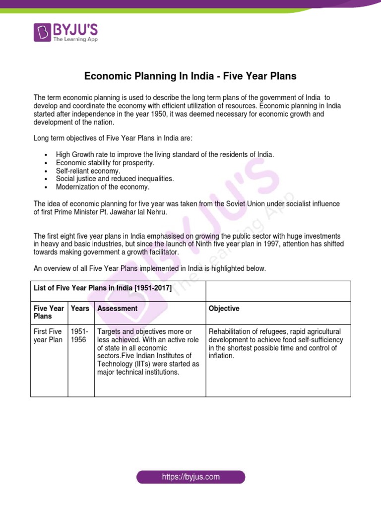 List of Five Year Plans in India (1951-2017) | PDF | Economic Growth ...