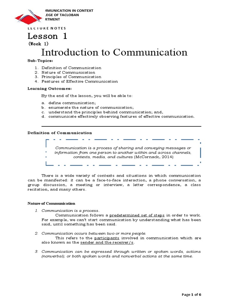 Introduction To Communication: Lesson 1 | PDF | Communication ...