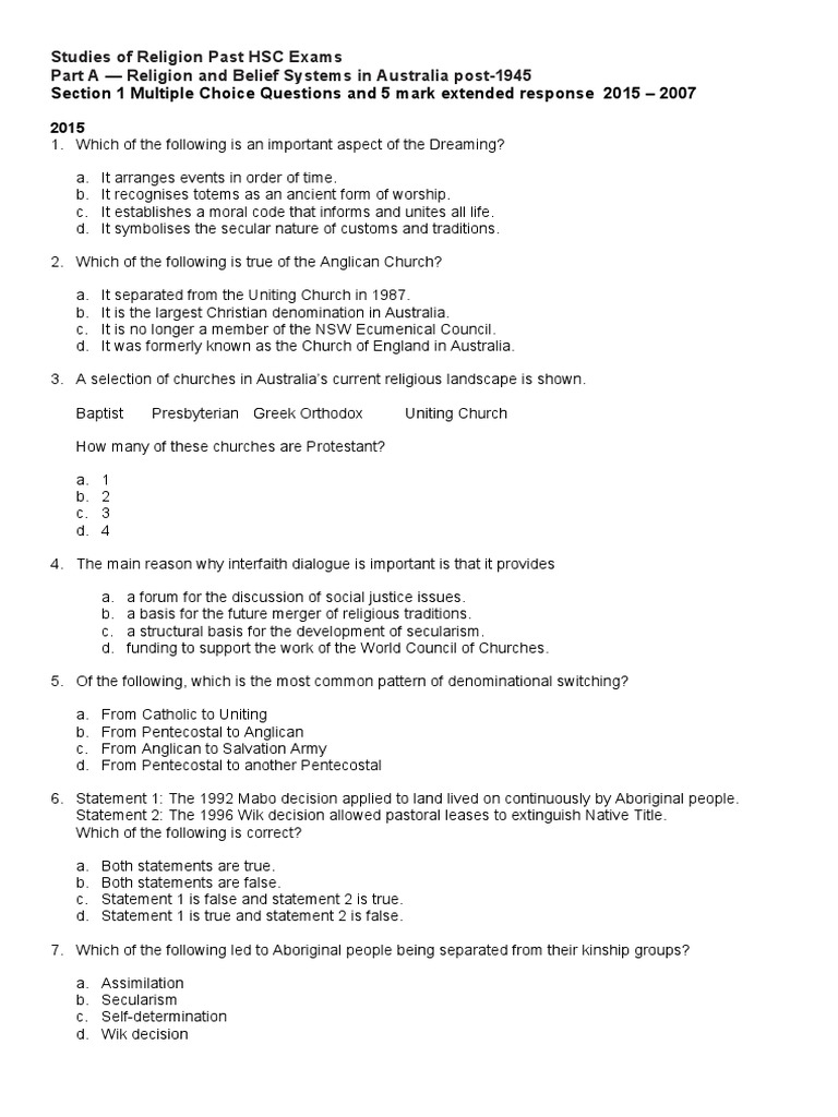Studies of Religion Past HSC Questions | PDF | Interfaith Dialogue ...