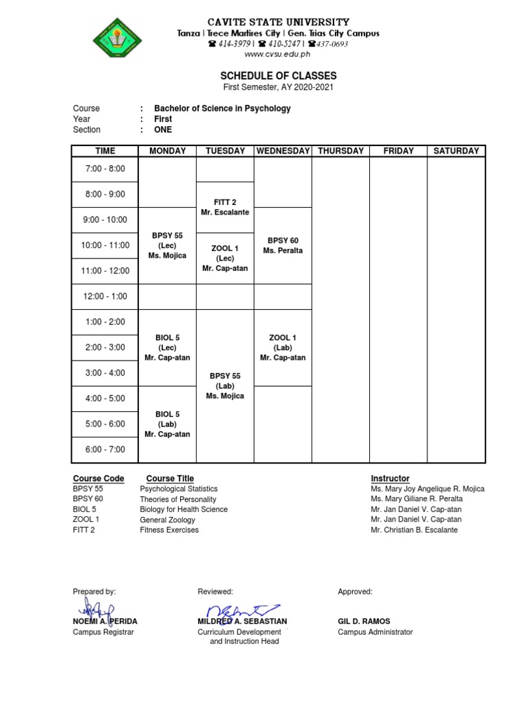 BSP 1 1 Class Schedule | PDF | Academia