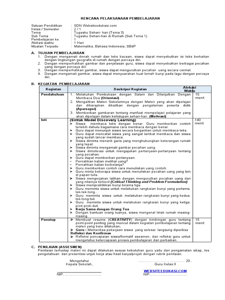 RPP Kelas 2 Tema 3 ST 1 | PDF
