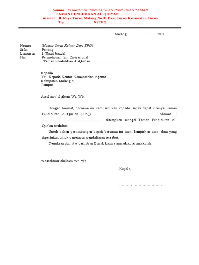 Berkas Pengajuan Ijop Tpq-Madin 2021 | PDF