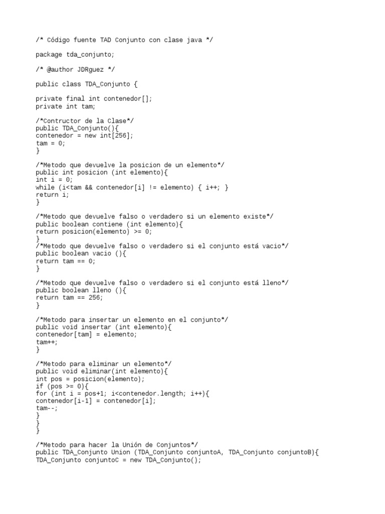 Codigo Fuente TAD Conjunto Java | PDF | Programación orientada a ...