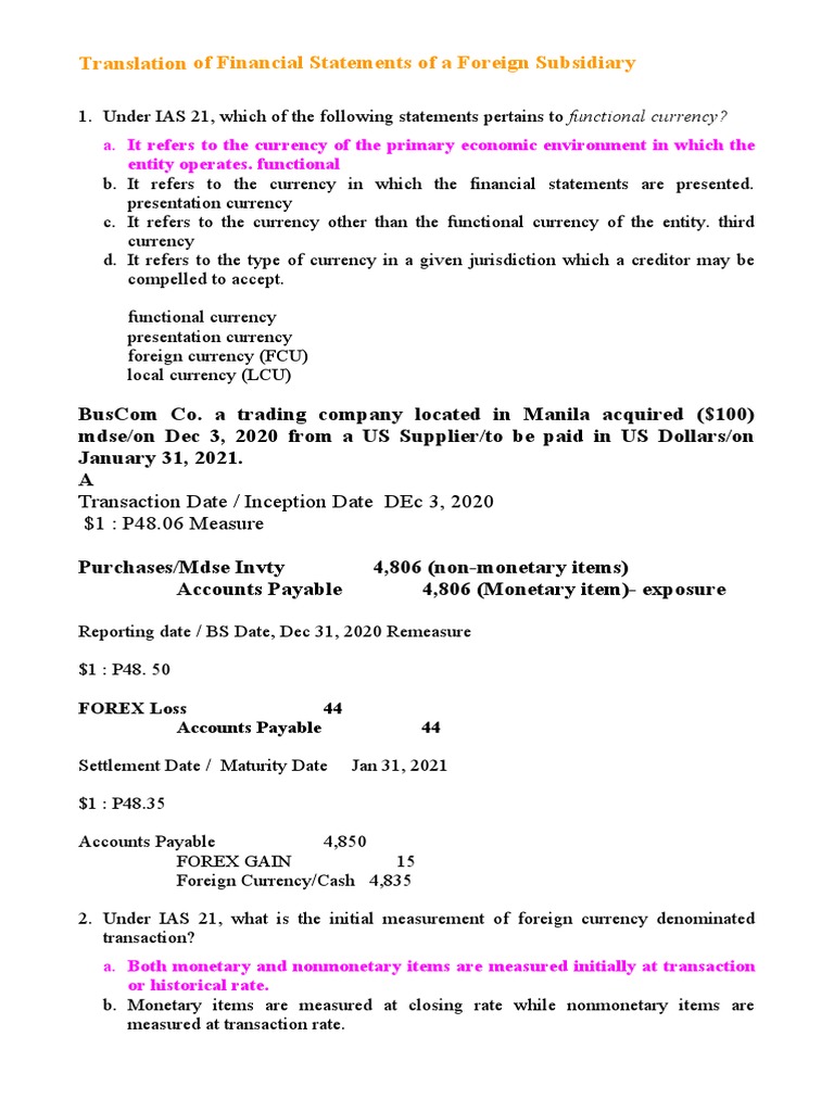 Module 6 - Translation of Financial Statements | PDF | Debits And ...